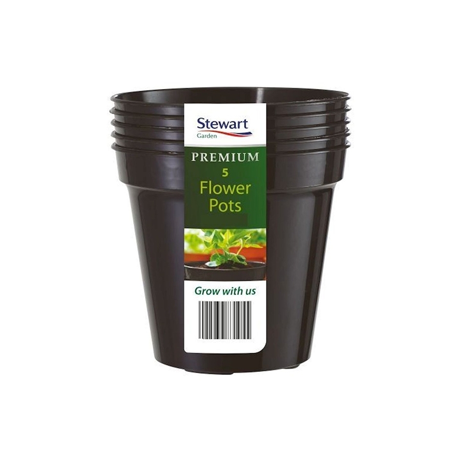 Flower Pots 12.7cm (5") x 5 Multi-Pack Black - Knights Garden Centres
